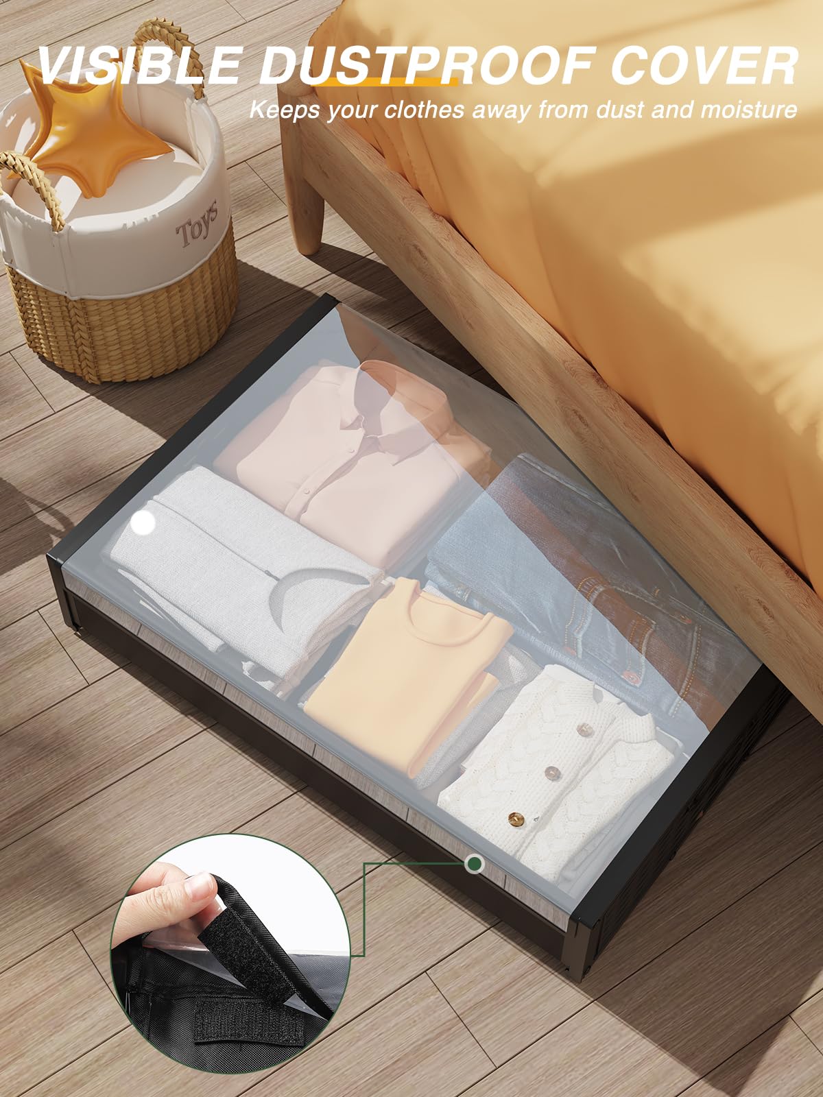 LEHOM Under Bed Storage with Wheels, Plastic Underbed Bins with Sturdy Metal Tubes Rolling Under Bed Drawer Storage Container with Window and Handle for Bedding, Clothes, Blanket, Shoes, 2 Packs