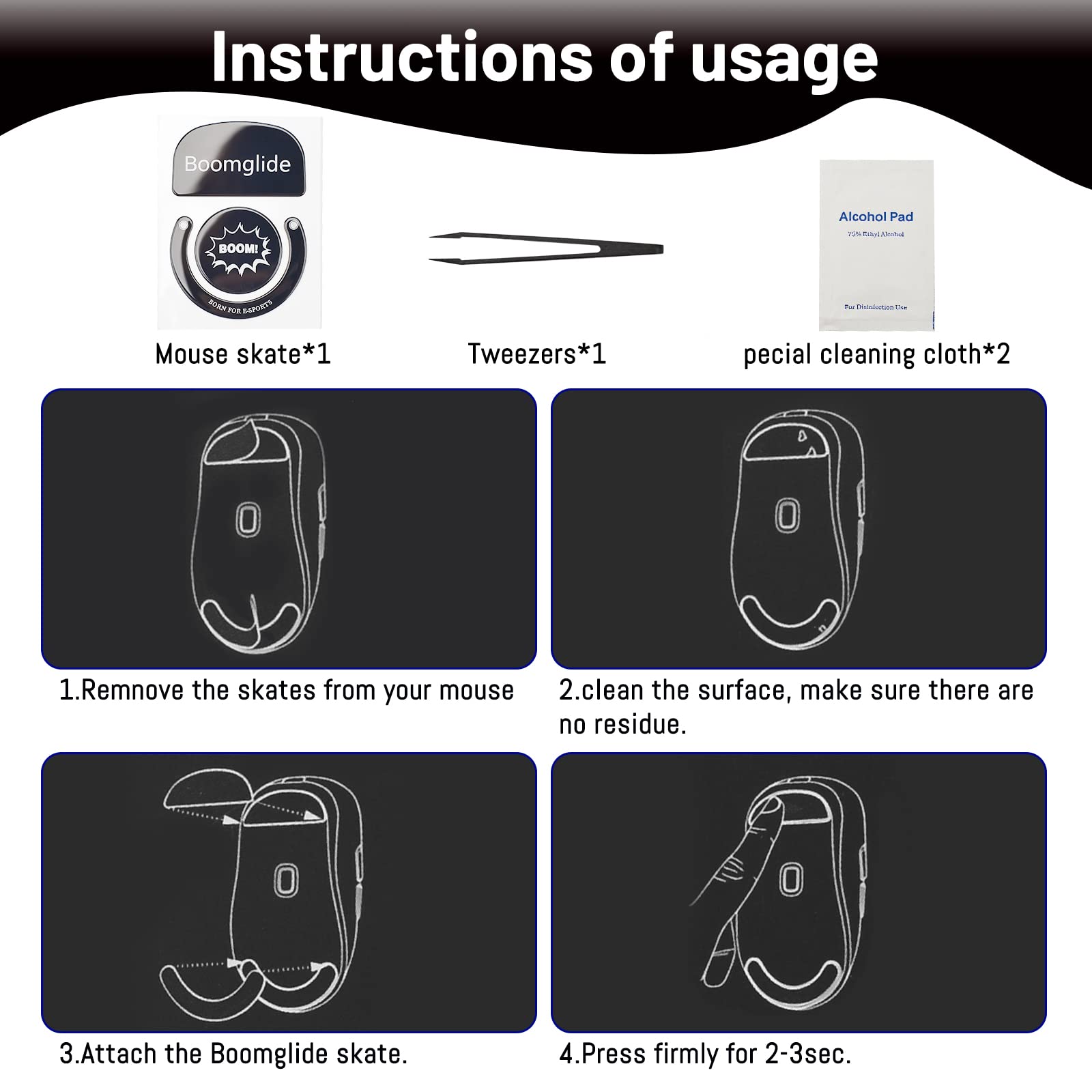 Mouse Feet Glass Mouse Skates - Gain Speed, Precision, Control and Playing Comfort, Mouse Pads for Logitech G Pro X Wireless Gaming Mouse Feet Replacement (Black)