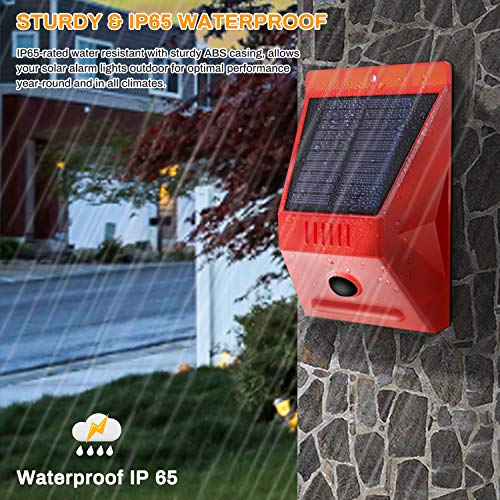 LINGSFIRE Solar Alarm, Solar Alarm Light with Motion Sensor, 129 Decibels Siren Sound Alert and 8 LEDs Flash Warning of Alarm Sensor Strobe Security Alarm System for Farm Home Outdoor Yard