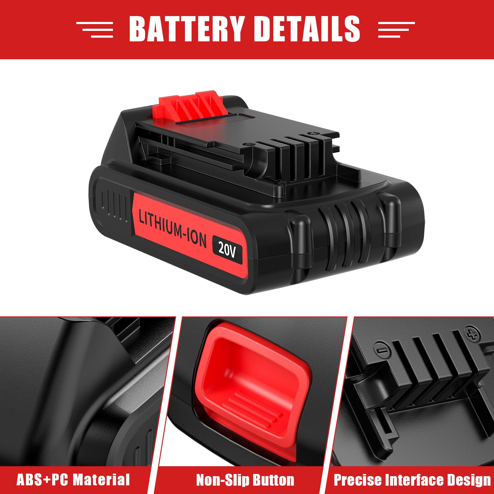 JUNWOOD 2Pack 3800mAh Replacement for Black and Decker 20V Battery Lithium Max Compatible with LB20 LBX20 LST220 LBXR2020-OPE LBXR20B-2 LB2X4020