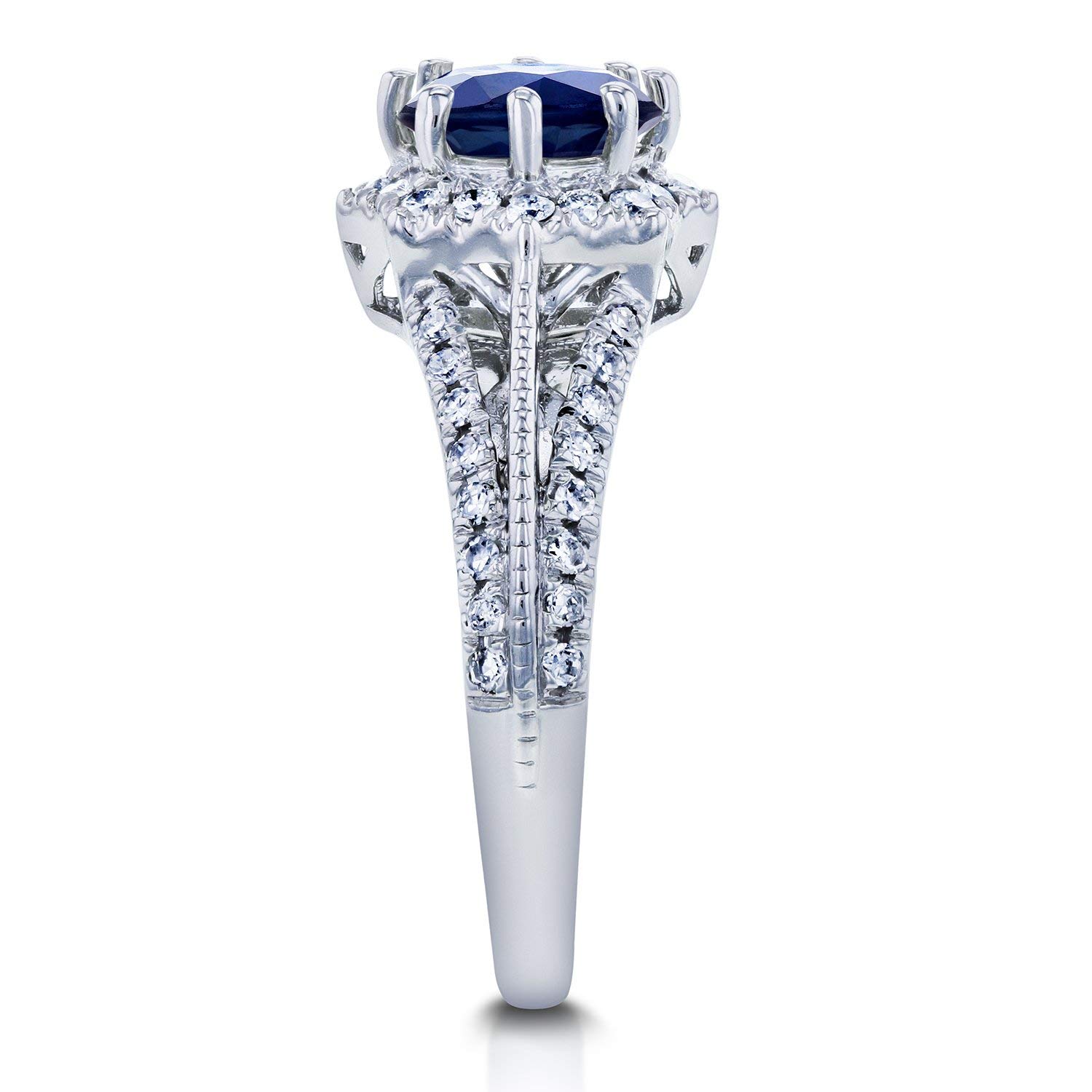 Kobelli Blue Sapphire and Diamond Star Halo Engagement Ring 1 3/5 CTW In 14k White Gold, Size 8.5, White Gold