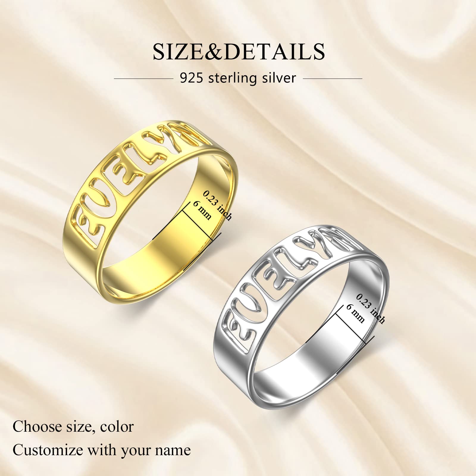 PLATYCO Personalized Name Ring Engraved Any Name Initial Letters Custom Name Stacking Ring for Couple Friends Family Lovers