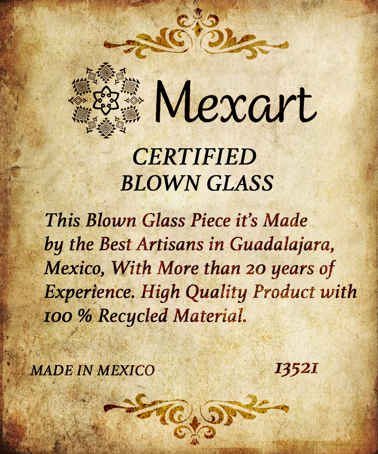 MEXART Artisan Crafted Hand Blown 6 Different Design Collection Recycled Glass Shots Glasses, 2 oz. 'Classic' (set of 6)