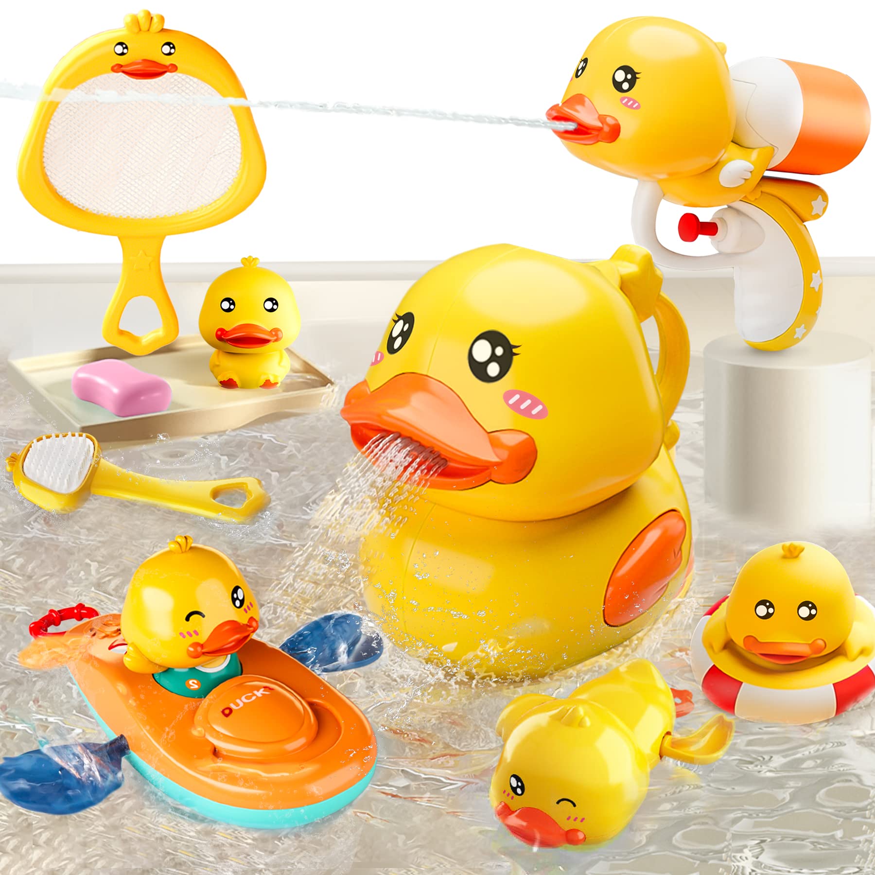 OR OR TU Baby Bath Toys,Rubber Duck Bath Toys, Bath Toys for Toddlers Age 2 3 4 5 Year Old,9 Piece Set