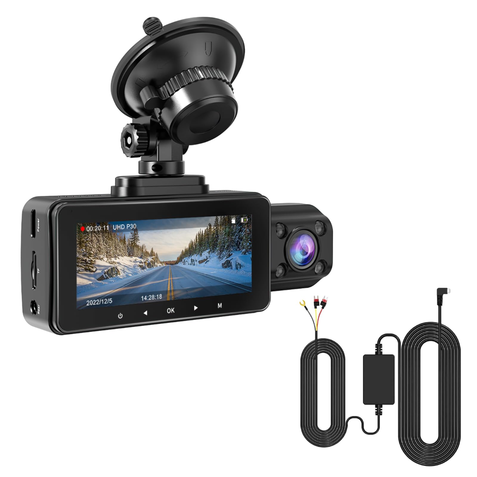 LANMODO 2ch D1 4K Dash Cam and 11.5ft Dashcam Hardwire Kit Bundle, 5G WiFi GPS App, Front 4K Inside 2.5K, Loop Recording, IR Night Vision, WDR, 24hr Parking Mode, G-Sensor Motion Senser, Support 512GB