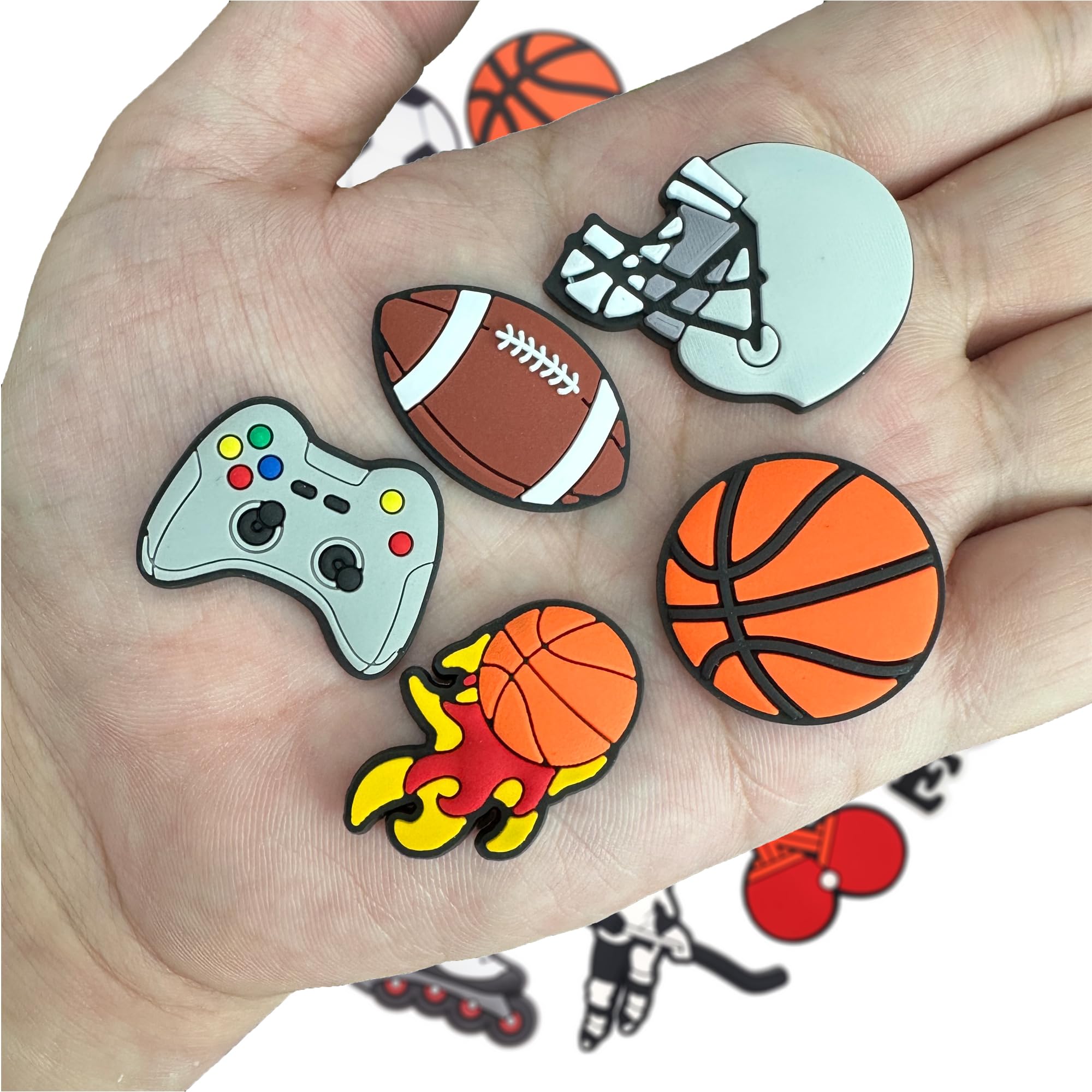JunxinGYL 25Pcs Shoe Charms for Boys Shoe Decorations Football Basketball Baseball with Buttons for Clog Sandals Birthday Party Gift