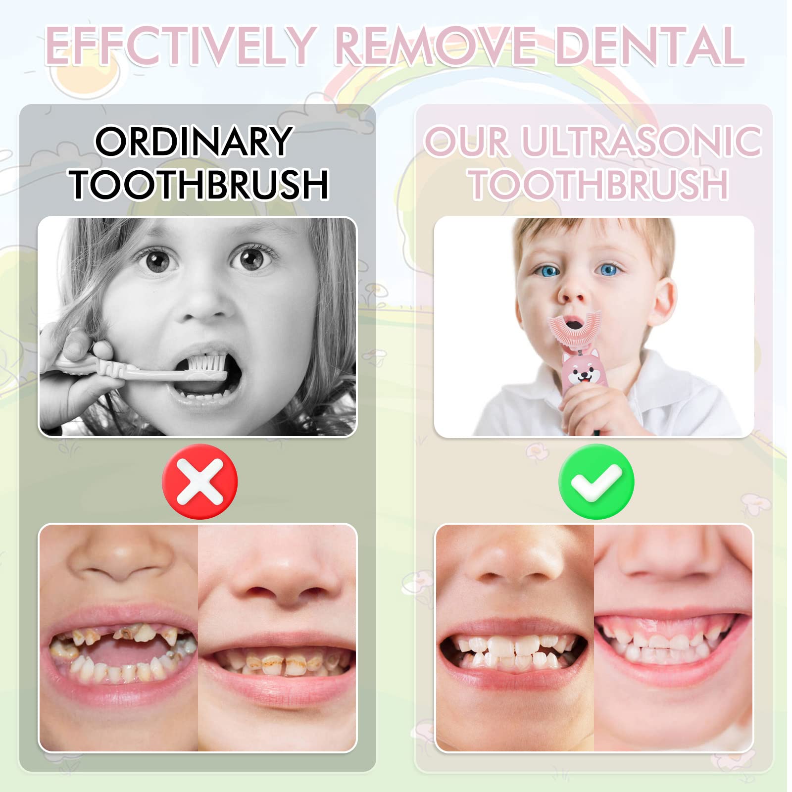 Tyiagle U Shaped Toothbrush for Kids 2-12 (dog2-6)