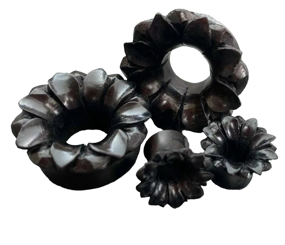 Lobal Domination PAIR of Lotus Flower Organic Areng Wood Tunnels Ear Plugs - Gauge Body Jewelry (1" (25mm))