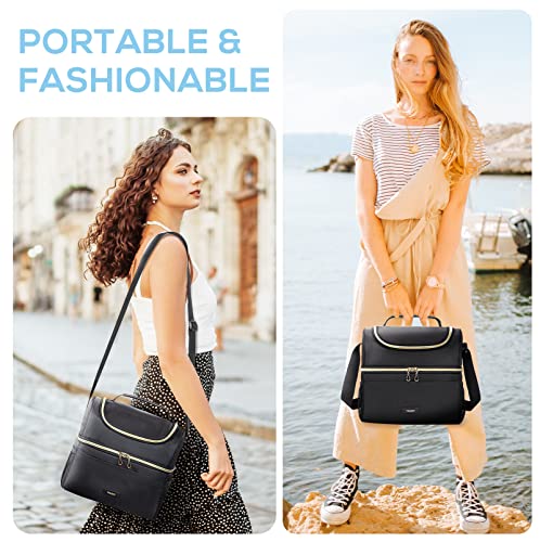 TOURIT Dual Compartment Lunch Bag Women Insulated Lunch Box Cooler Bag for Men, Women, Work, Picnic, Black