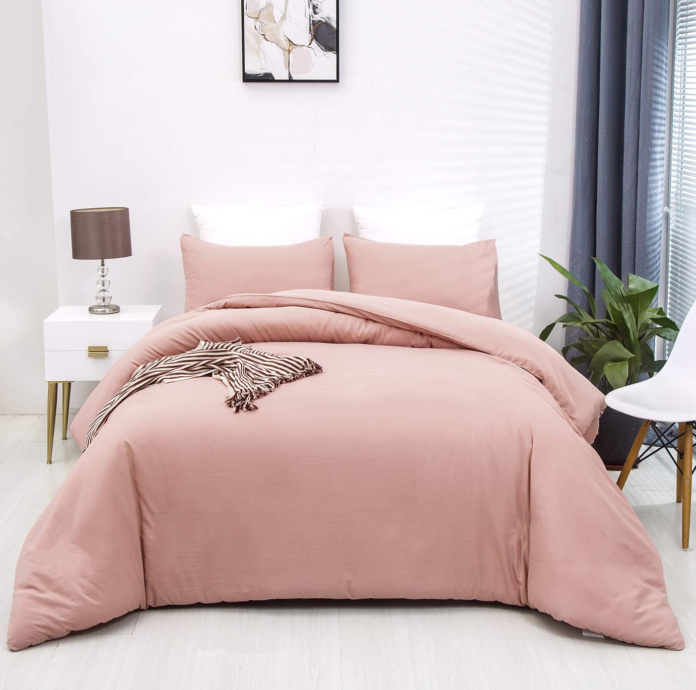 Luxlovery Pink Comforter Set Queen Blush Pink Comforter Sets Full Women Dusty Rose Mauve Qulits Comfy Soft Light Pink Comforter Blanket Breathable Comforter Set with 2 Pillowcases