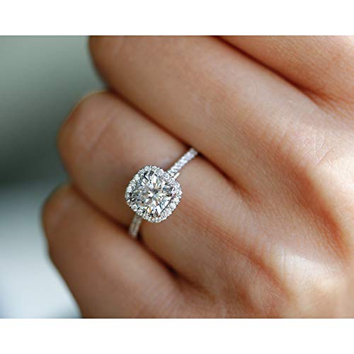 Kobelli Forever One Moissanite and Lab Grown Diamond Halo Engagement Ring 1 1/3 CTW 14k White Gold (DEF/VS), 6.5