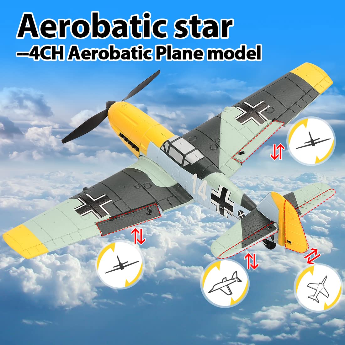 Remote Control RTF Airplane, 4 Channel 6-Axis Gyro Park Flyer RC Plane BF109, WW2 Warbird Aircraft Toy Gift for Adults & Kids