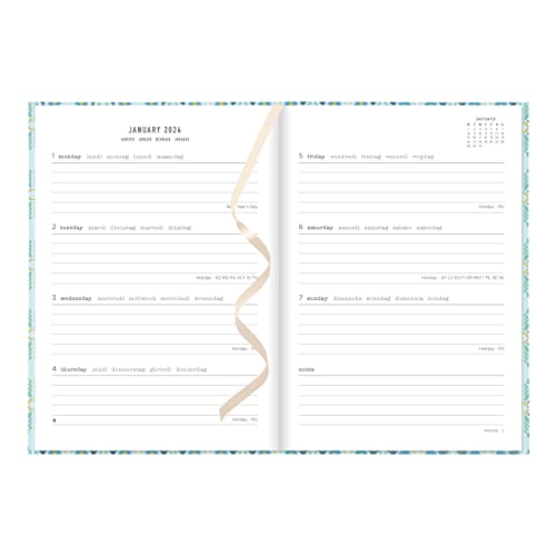Letts Morocco Weekly/Monthly Planner, 12 Months, January to December, 2024, Sewn Binding, A5 Size, 8.25" x 5.875", Multilingual, Sky (C082391-24)
