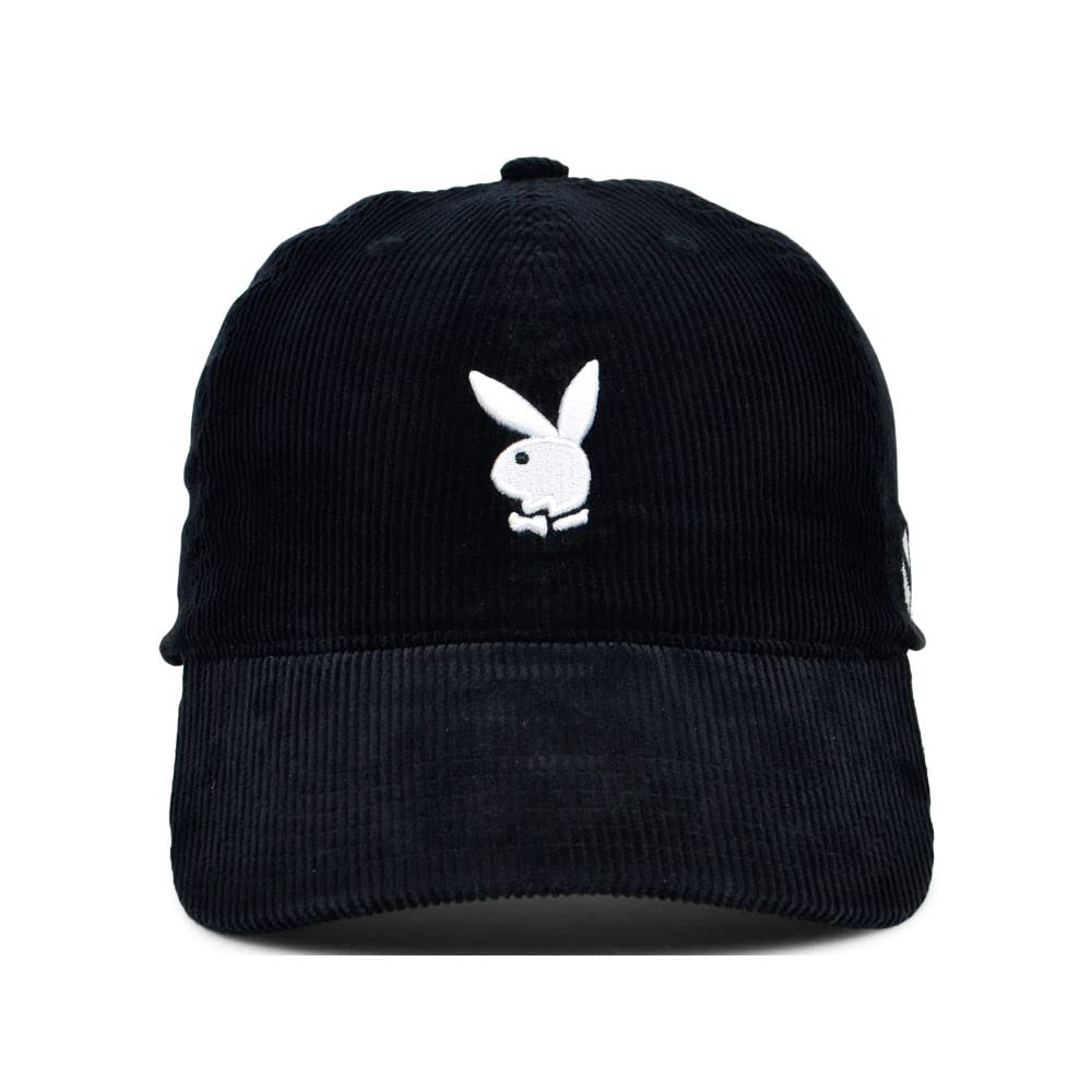 PlayBoy's unisex-adult Tux Corduroy Adjustable Strapback Dad Hat, Black/White, One Size