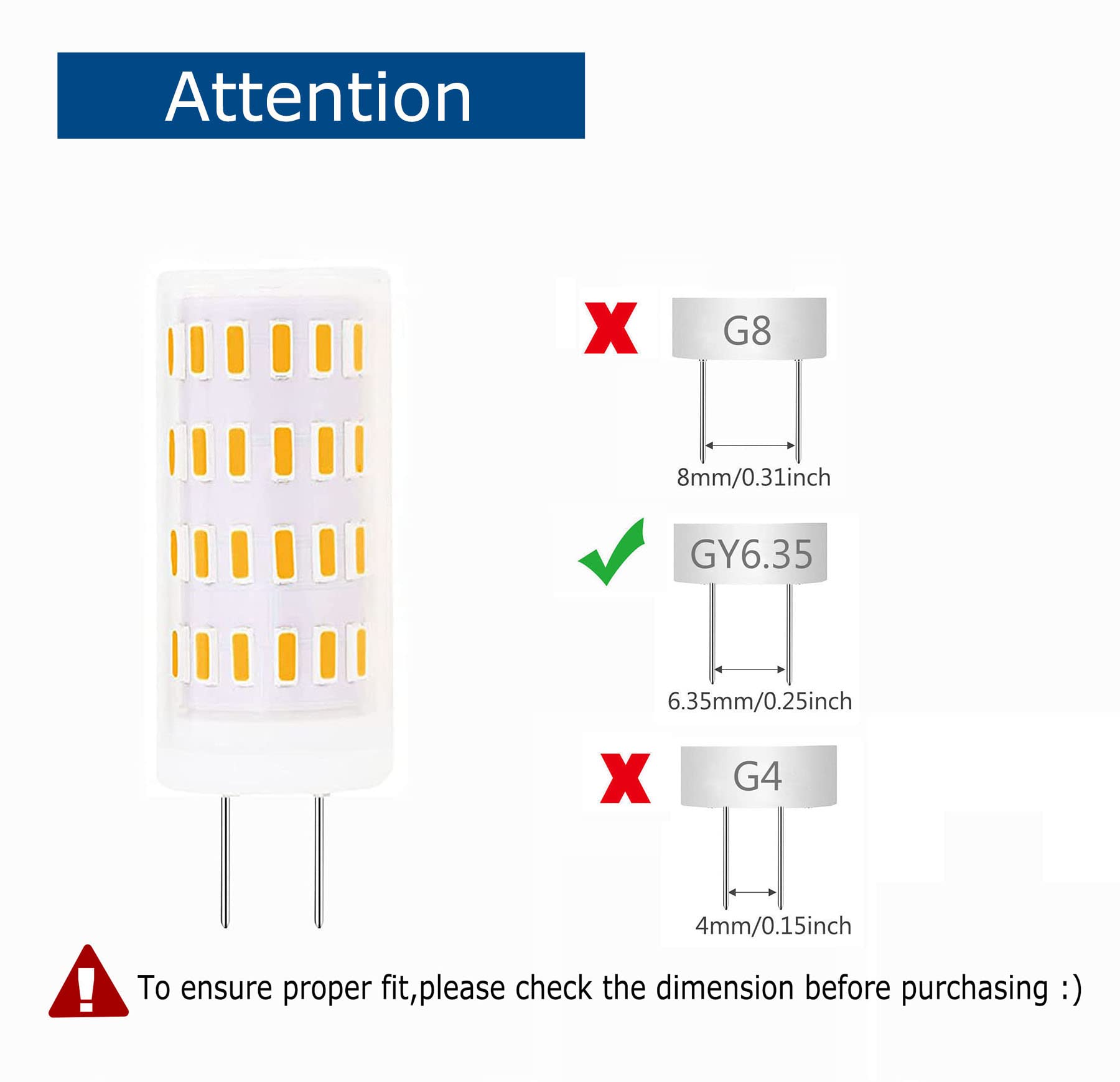 Lamsky GY6.35 LED Light Bulb Dimmable,G6.35/GY6.35 Bi-pin Base 5W,AC/DC 12V 24V Warm White 3000K,GY6.35 Base T4 JC Type 50W Halogen Replacement(5-Pack)