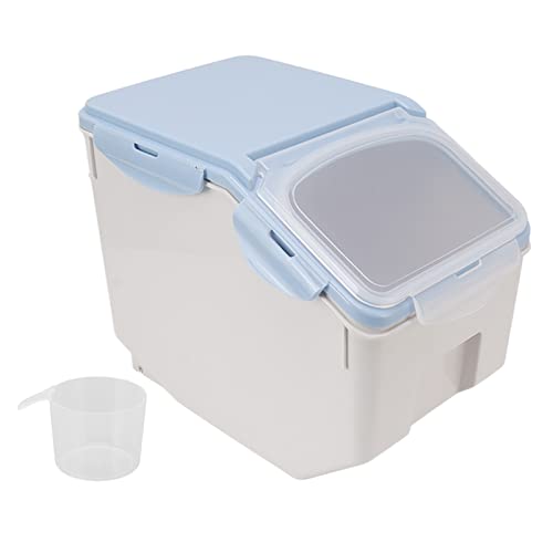 Rice Container, Odorless High Temperature Resistant Sealed Food Container Environmental Protection Safe with Lid for Beans (Blue 15KG)