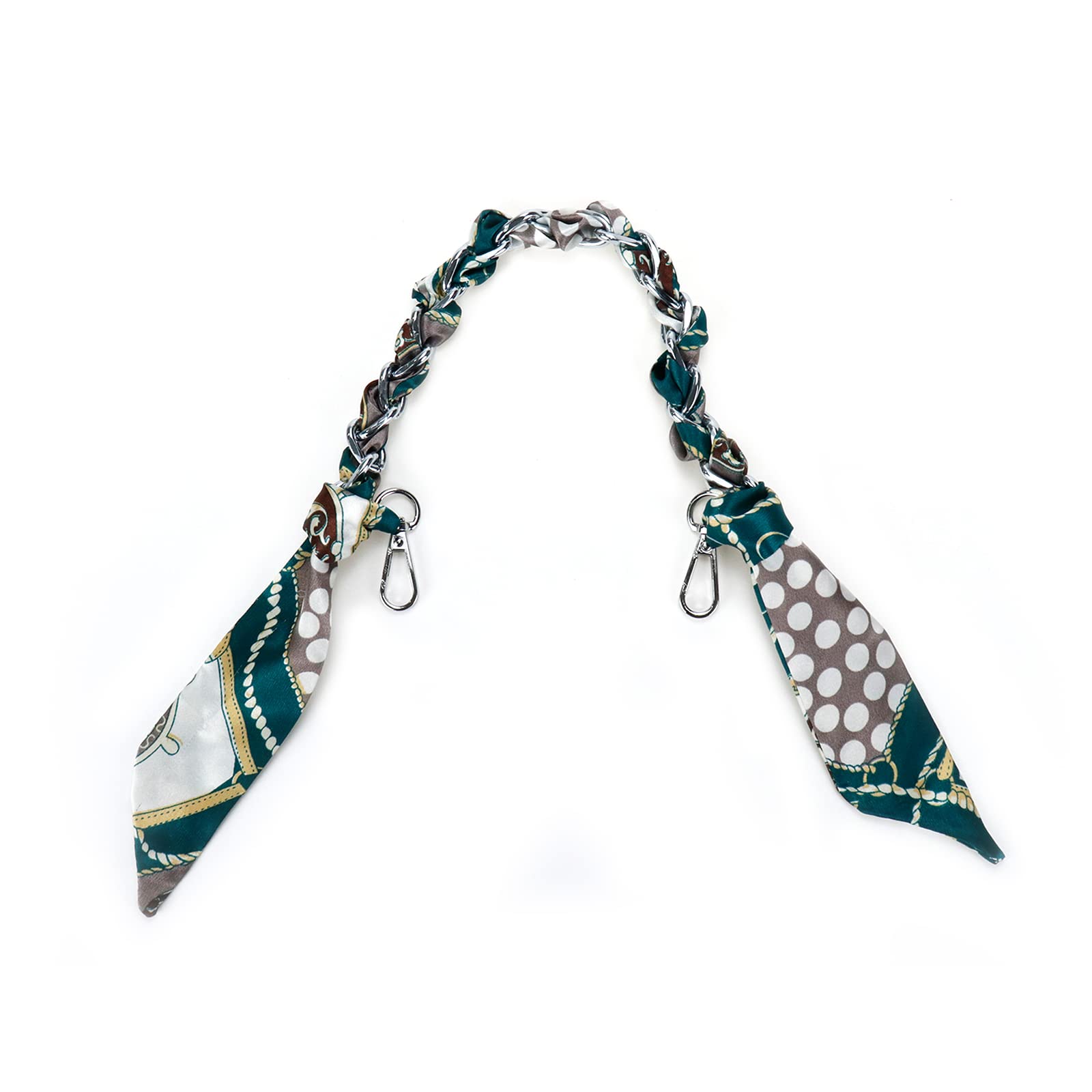Meprotal 2pcs 17.7-Inch Length Silk Metal Chain Bag Handle Handbag Silk Strap Handle Replacement Accessories for Handbags Purses Making (Green Classic)