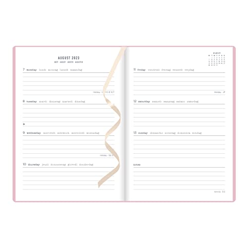 Letts of London Inspire Academic Weekly/Monthly Planner, August 2023 to July 2024, Week-to-View, Sewn Binding, Multilingual, A5 Size, 8.25" x 5.875", Pink (C031388-24)
