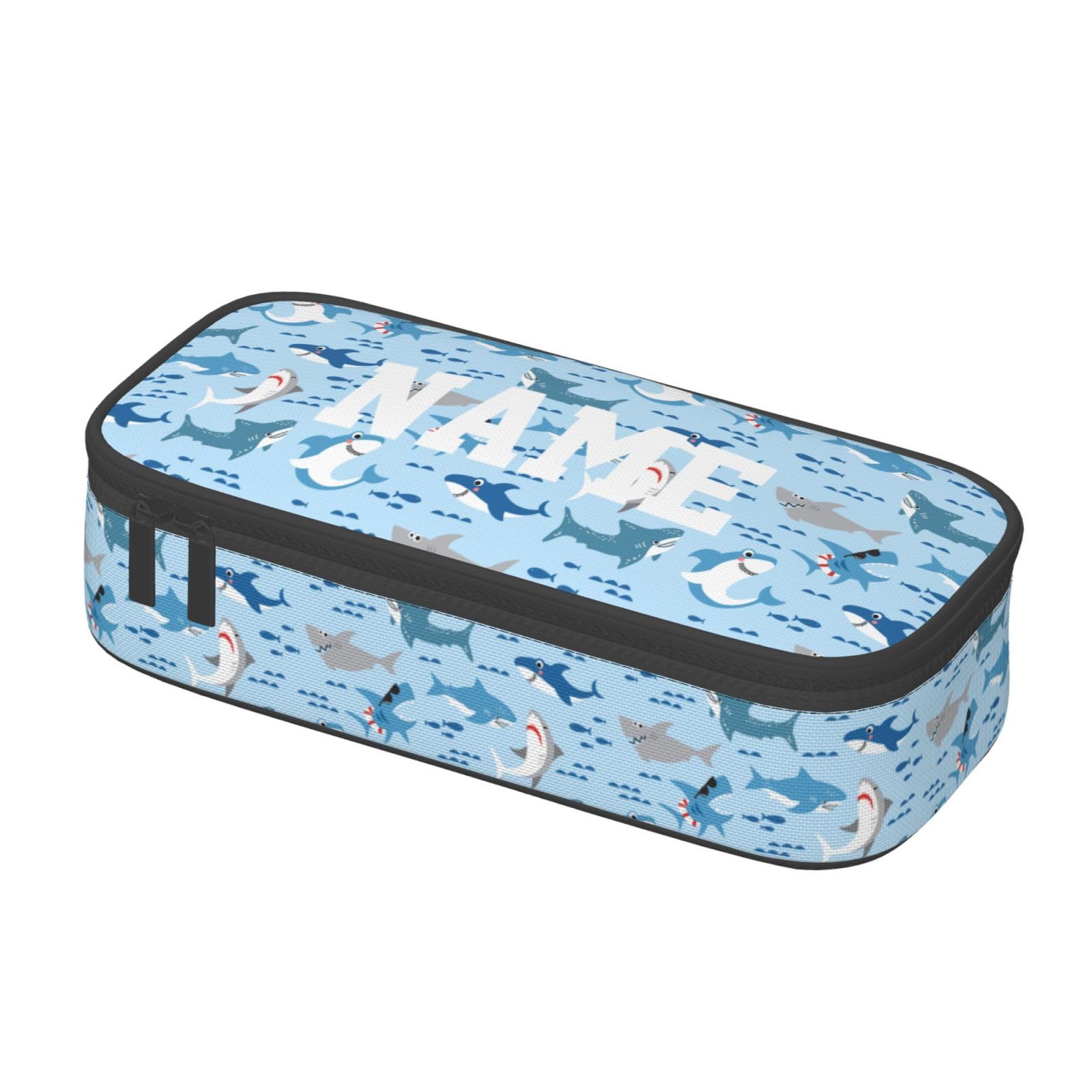 VANCIPO Blue Shark Custom Pencil Case Cute Personalized Pencil Case Cute Customize Large Pencil Pouch with Name Gifts for Men Women