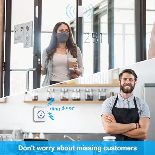 SanJie Door Chime, Door Open Contact Sensor Alarm for Business/Store/Home/Office When Entering, with 600 FT Range,55 Chimes 5 Adjustable Volume 2 Receivers +2 Sensors