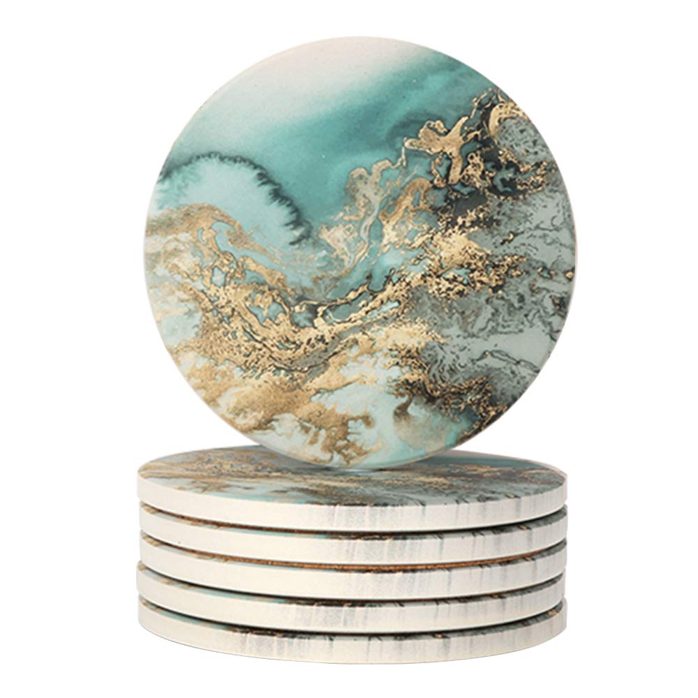 Lahome Marble Pattern Coasters - Round Drinks Absorbent Stone Coaster Set with Ceramic Stone and Cork Base for Kinds of Mugs and Cups (Pink, Set of 6)