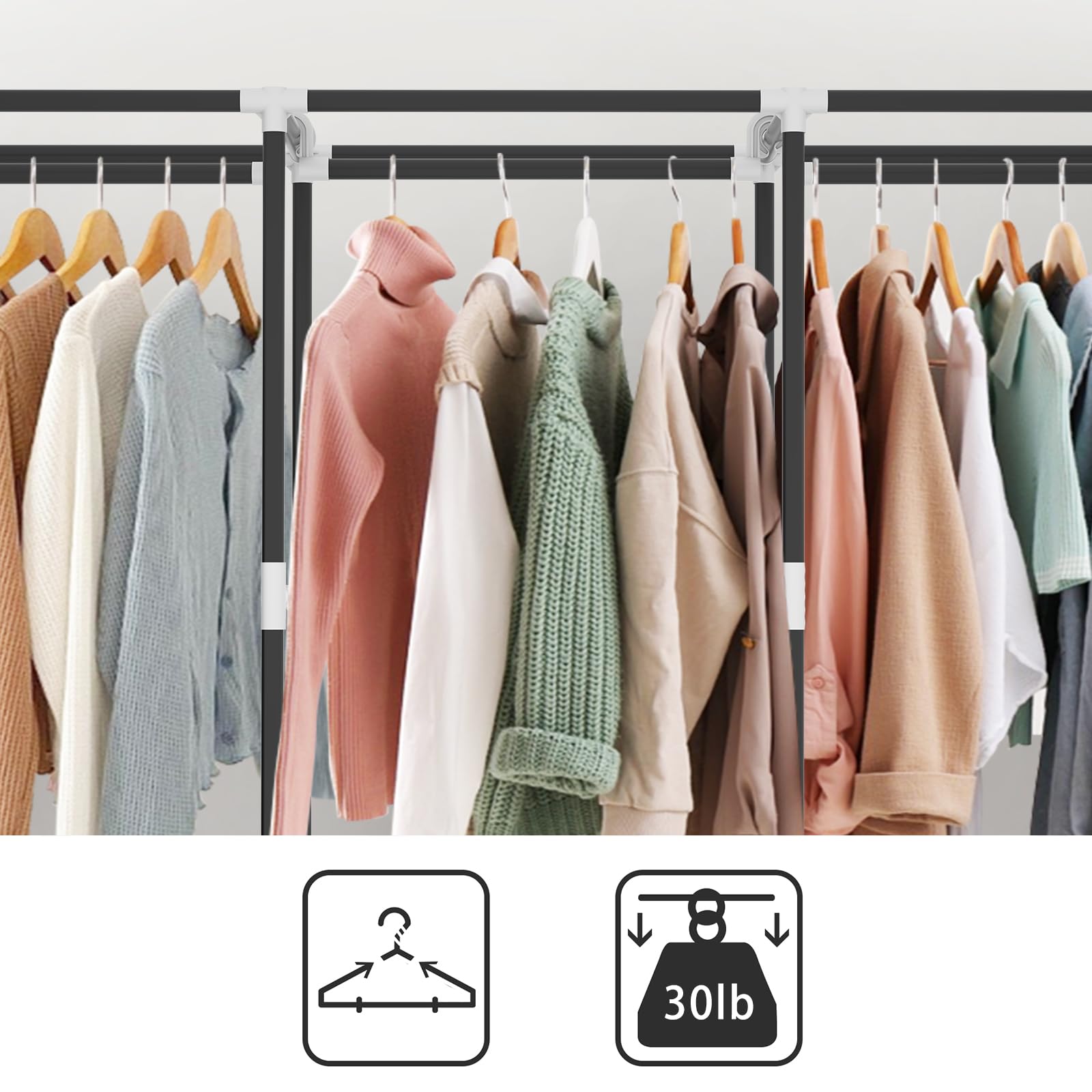 LOKEME Portable Closet, Portable Closets for Hanging Clothes with 3 Hanging Rods and 6 Storage Shelves and 4 Side Pockets, Black Wardrobe Closet Easy to Assemble and Strong and Stable