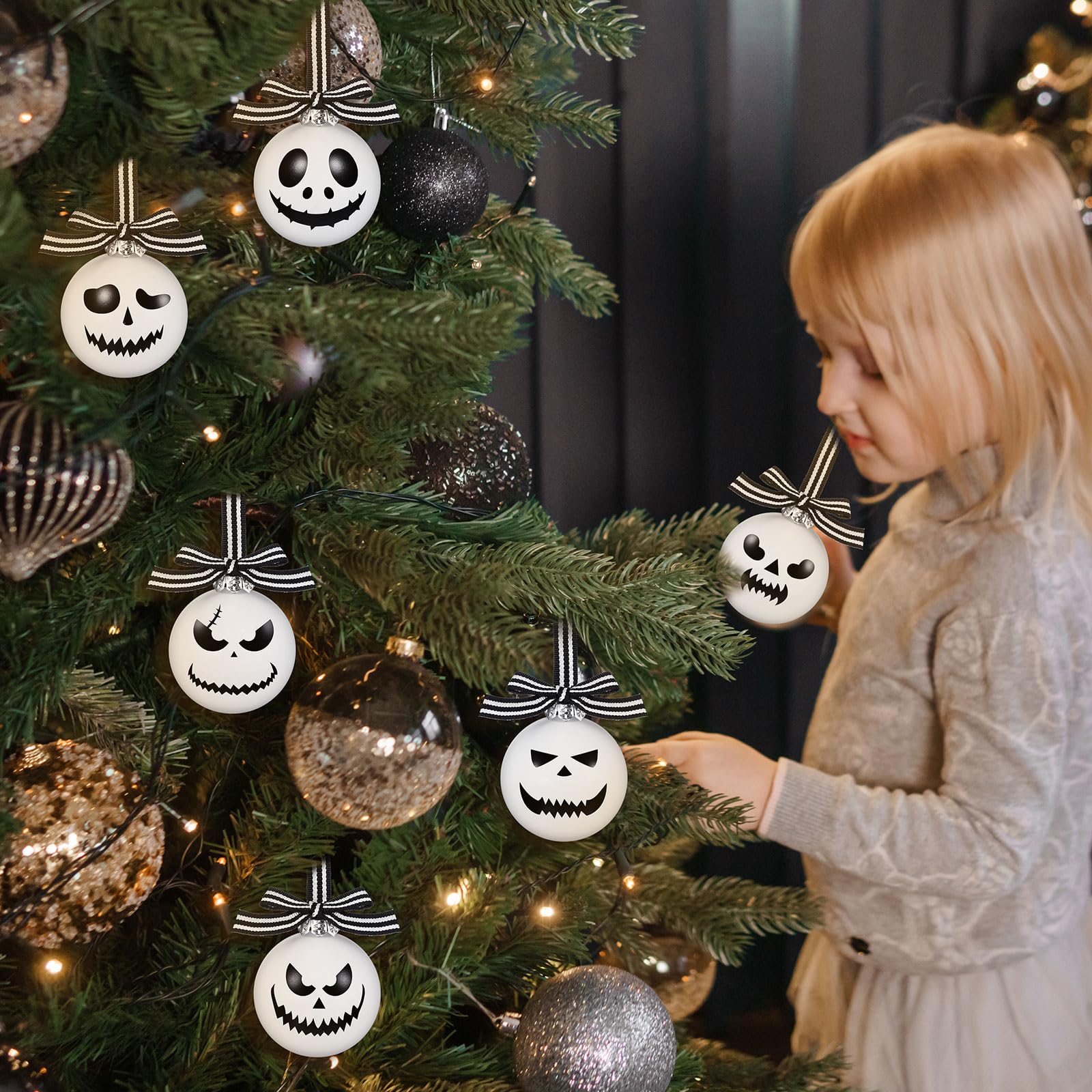 Leyndo 12 Pcs Christmas Tree Ball Ornaments - Nightmare Decorations for Halloween - Ghost Balls for Hanging
