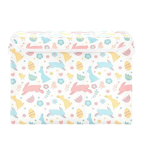 Krafig Foldable Storage Box Large Cube Organizer Bins Cute Easter Rabbits Containers Baskets with Lids Handles for Closet Organization, Shelves, Clothes, Toys