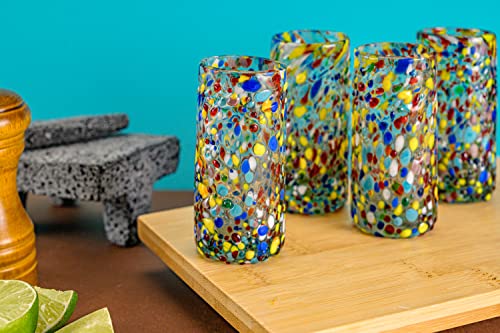 MEXTEQUIL - Authentic Mexican Tequila Shot Glasses - Tequila Set of shot glasses - 4 pcs - 2 Oz - Mexican Hand Blown Shot Glass (Confetti)