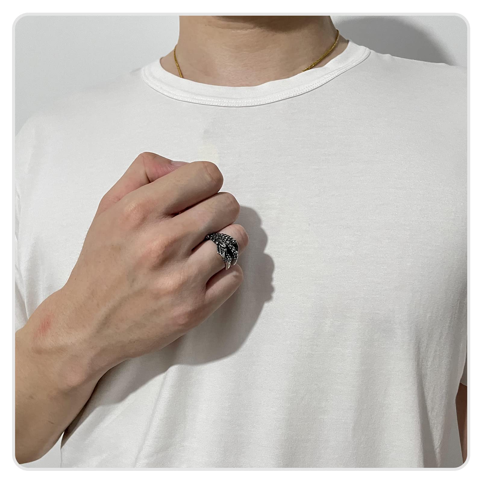 Nsitbbuery Hip Hop Jewelry Open Ring Stainless Steel Dragon Claw Ring(Steel(12))