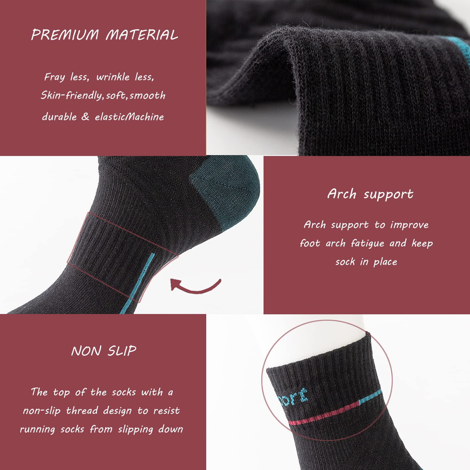 PADFOM Men's Athletic Crew Socks 5 Pairs Thick Cushion Running Socks for Men Cotton Socks 7.5-11
