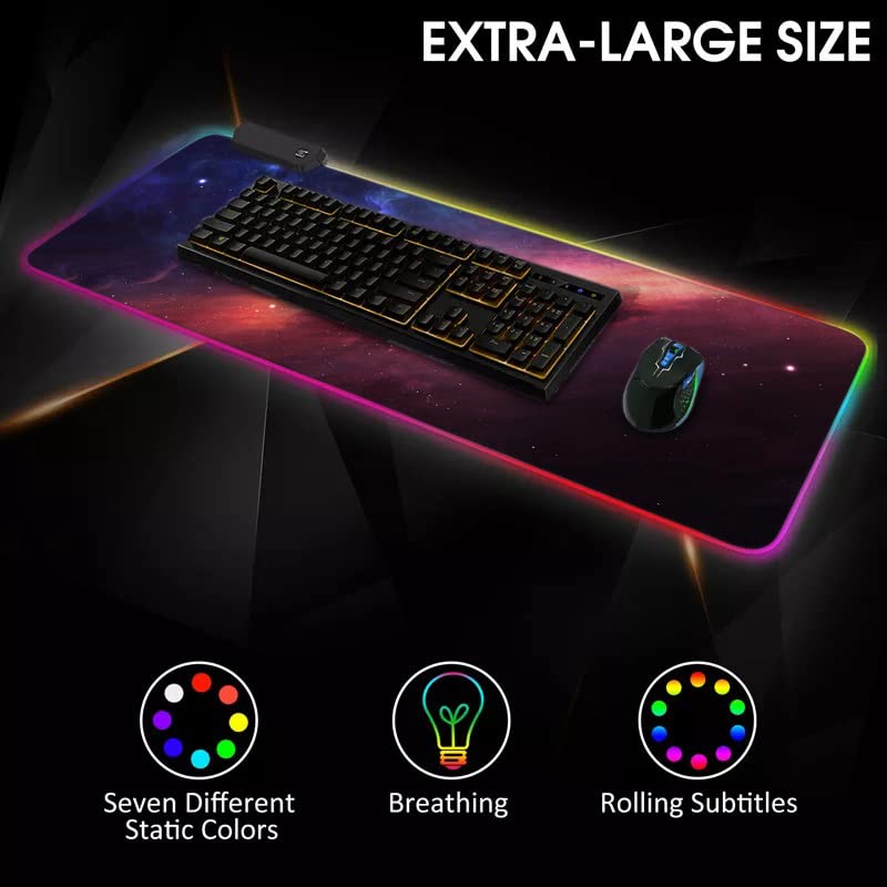 Pirely Tech RGB Gaming Mouse Pad, Extra Large Custom Led Mousepad with 13 Lighting Modes and 7 Colors, Soft Waterproof Anti-Slip Rubber Base 31.5" X 12" (GalaxyRB)