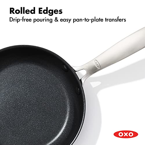 OXO Good Grips Pro 10" Frying Pan Skillet with Lid, 3-Layered German Engineered Nonstick Coating, Dishwasher Safe, Oven & Broiler Safe, Stainless Steel Handle, Black