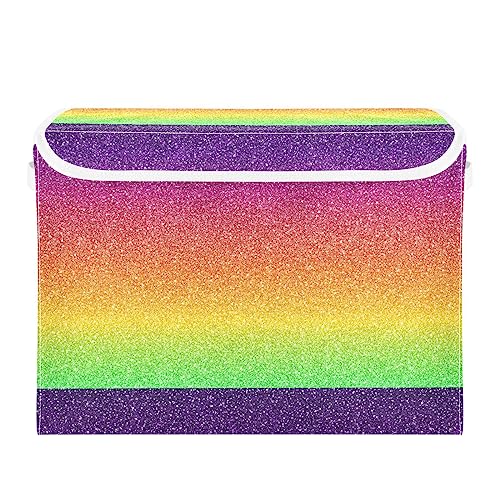 Krafig Rainbow Glitter Decorative Storage Box with Lid Large Bins Baskets Foldable Cube Organizer Collapsible Containers for Organizing, Toy, Home, Shelf, Closet