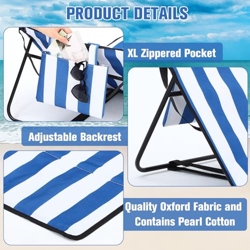 Tinideya 4 Pack Beach Loungers Folding Lightweight Portable Lawn Chair for Outdoor Sunbathing, Patio Chaise Lounge Backpack Camping Chairs (Blue White)