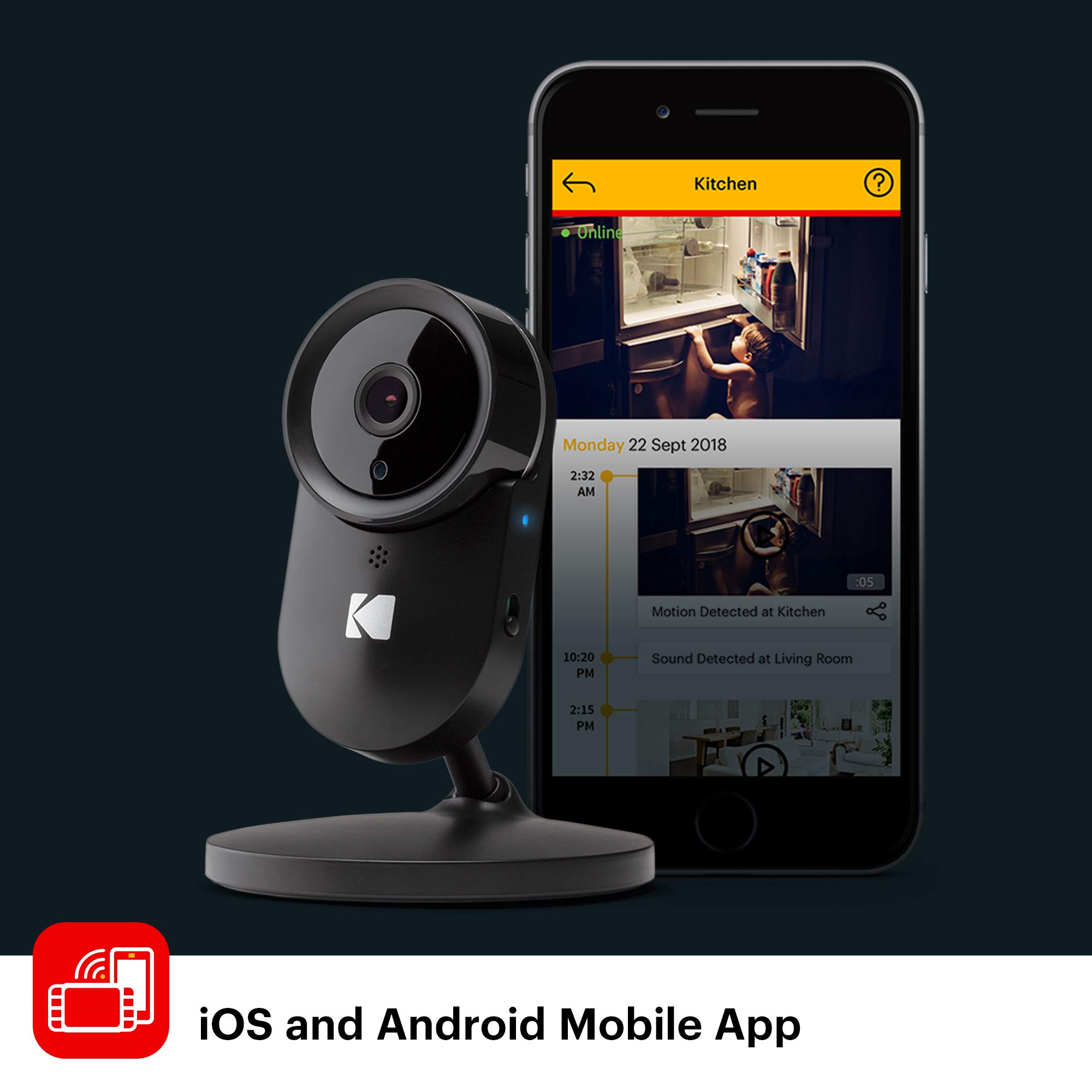KODAK Cherish F680 Home Security Camera - 1080p HD Camera, Night Vision, 120-Degree View, Rechargeable Batteries and WiFi Mobile App