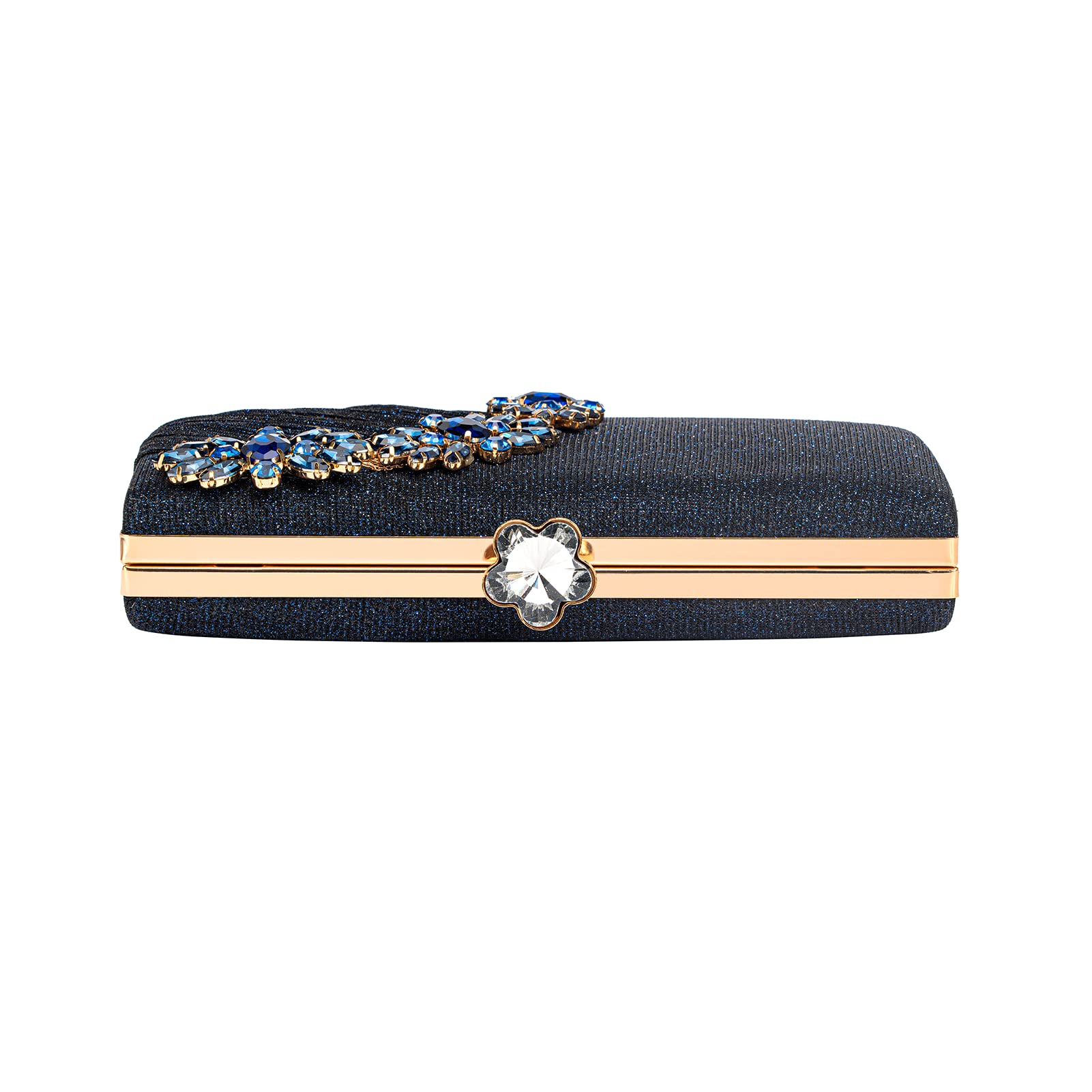 Mulian LilY Navy Blue Evening Bags For Women Glitter Crystal Pleated Bling Clutch Purse With Detachable Chain Strap M262