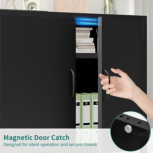 YITAHOME Metal Tool Cabinet, 31.5" Steel Garage Storage Cabinet with Adjustable Shelves, Counter Cabinet with 2 Door, Free Standing Cabinet for Bedroom, Kitchen,Home Office, Black