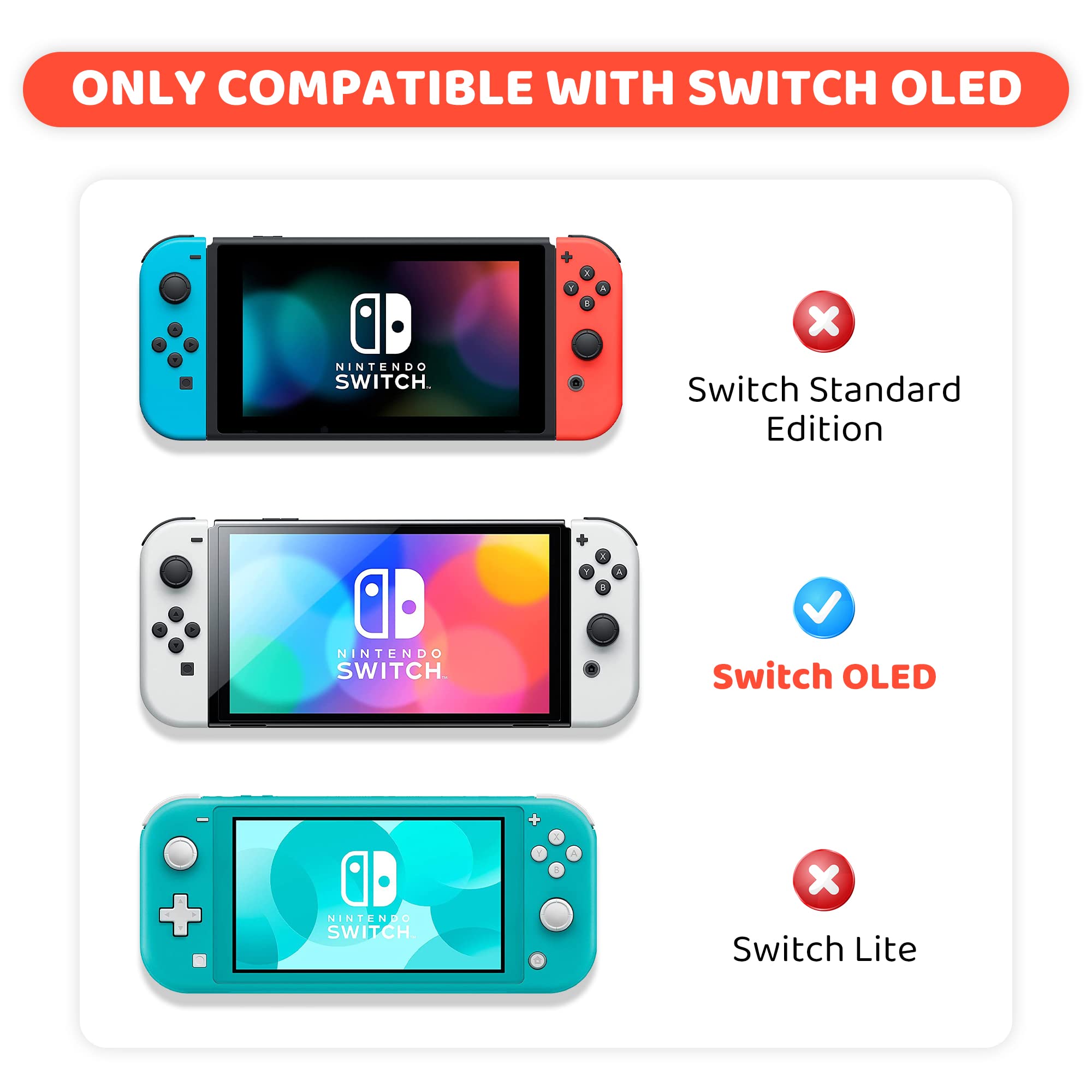 LASTYAL Sweet Strawberry Case Compatible with Nintendo Switch OLED 2021, Cute PC Pink Protective Cover for Switch OLED Console and Joycon with Screen Protector and 4 Thumb Caps