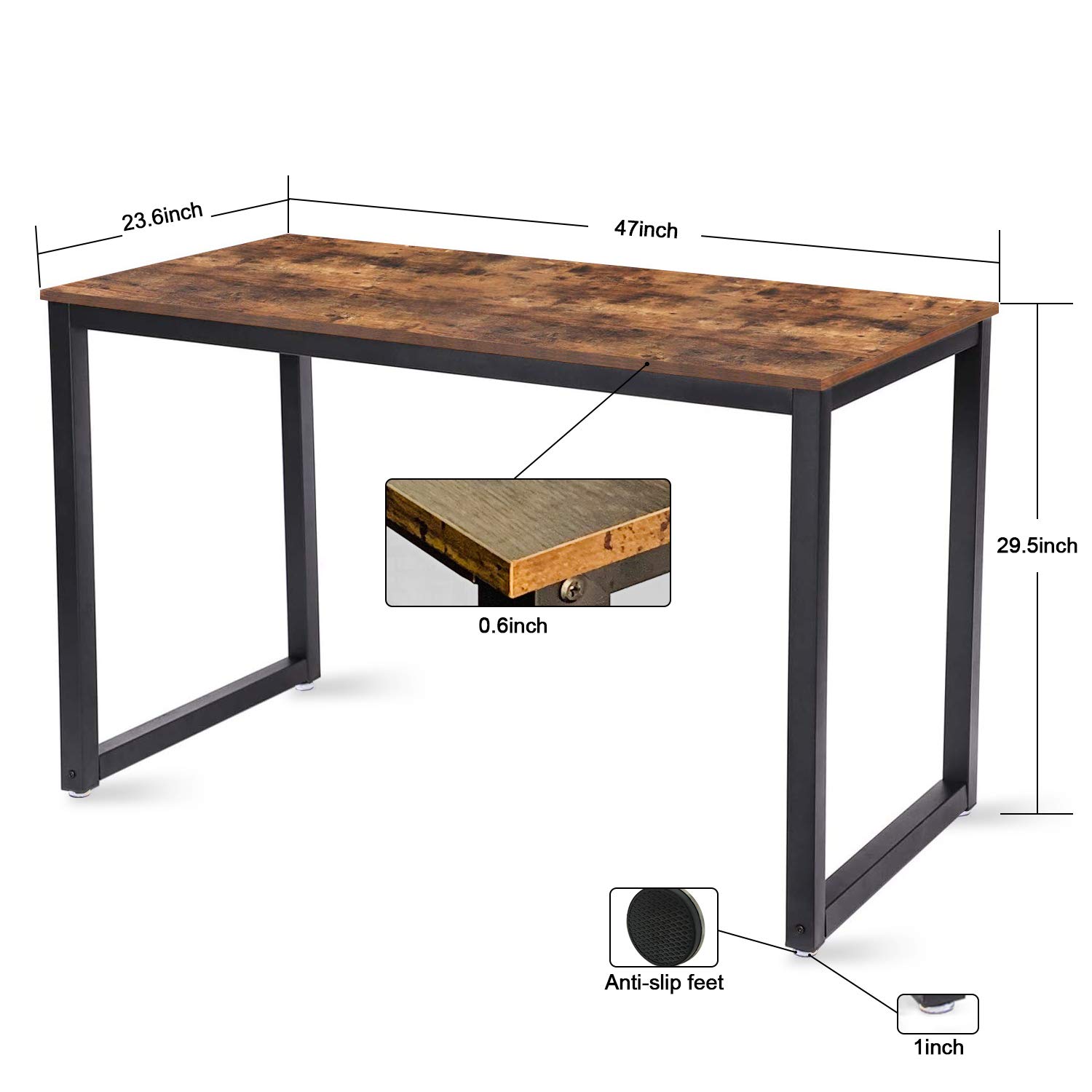 JISOSO Computer Desk, 47" Modern PC Laptop Gaming Table Industrial Style Writing Desk for Office and Home, Vintage Woodgrain MDF Board Tabletop, Metal Frame, Rustic Brown