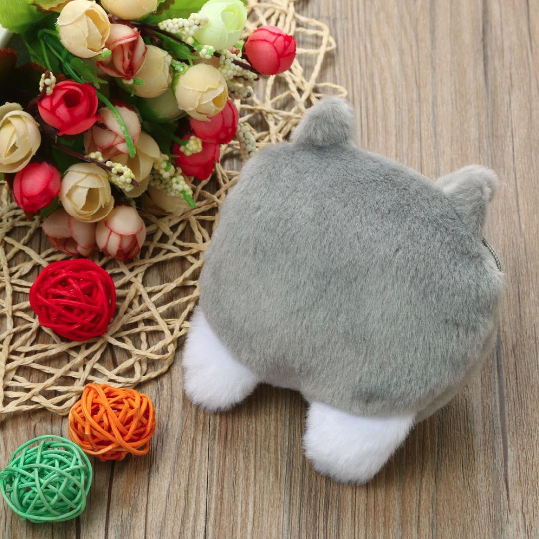 IEason-Bag, Cute Cat Butt Tail Plush Coin Purse Change Purse Bag (Gray)