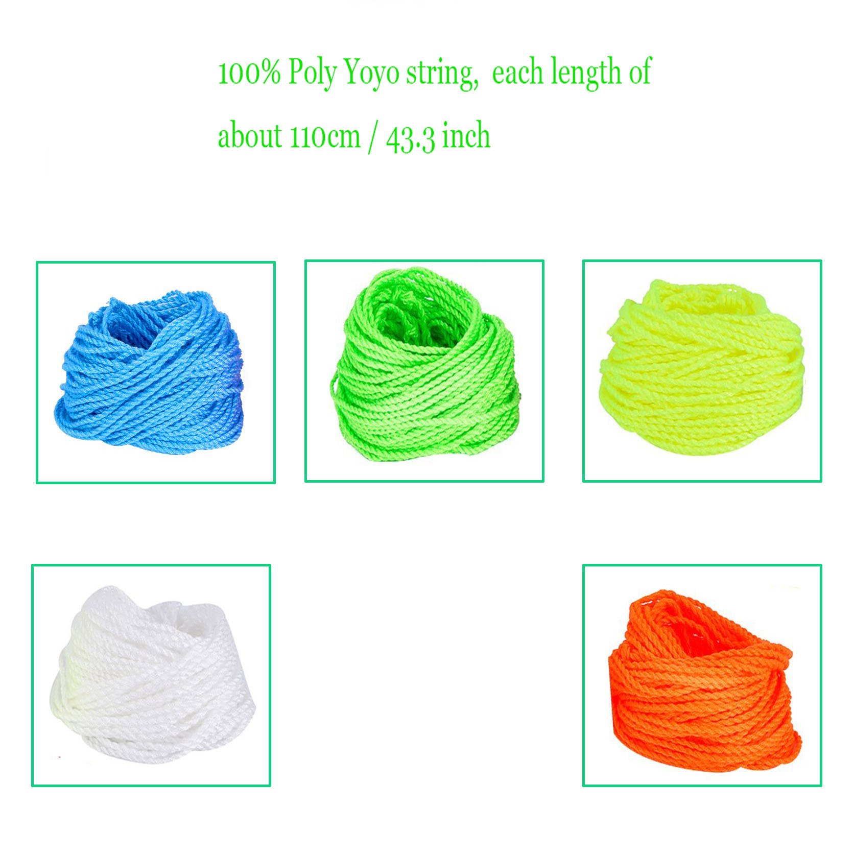 MAGICYOYO 100% Polyester Professional Yoyo Strings for Responsive and Non Responsive Yoyos - Pack of 25,Blue, Green, White,Yellow, Orange