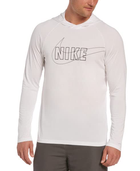 Nike Outline Logo Men's Long Sleeve Hooded Performance Shirt (Large, White)