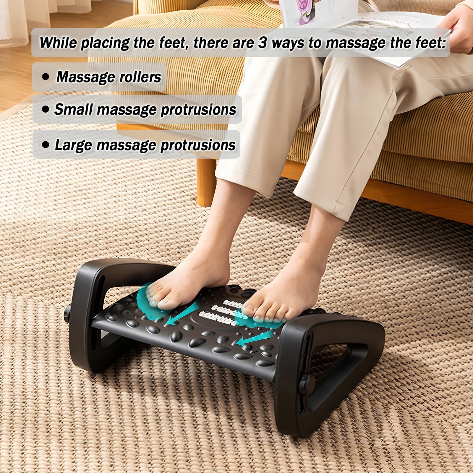 Kriico Foot Rest Under Desk, Ergonomic Rocking Foot Nursing Stool with Massage Points & Rollers at Work and Study, Feet Leg Rest Pain Relief and Body Support for Home Office (Black)