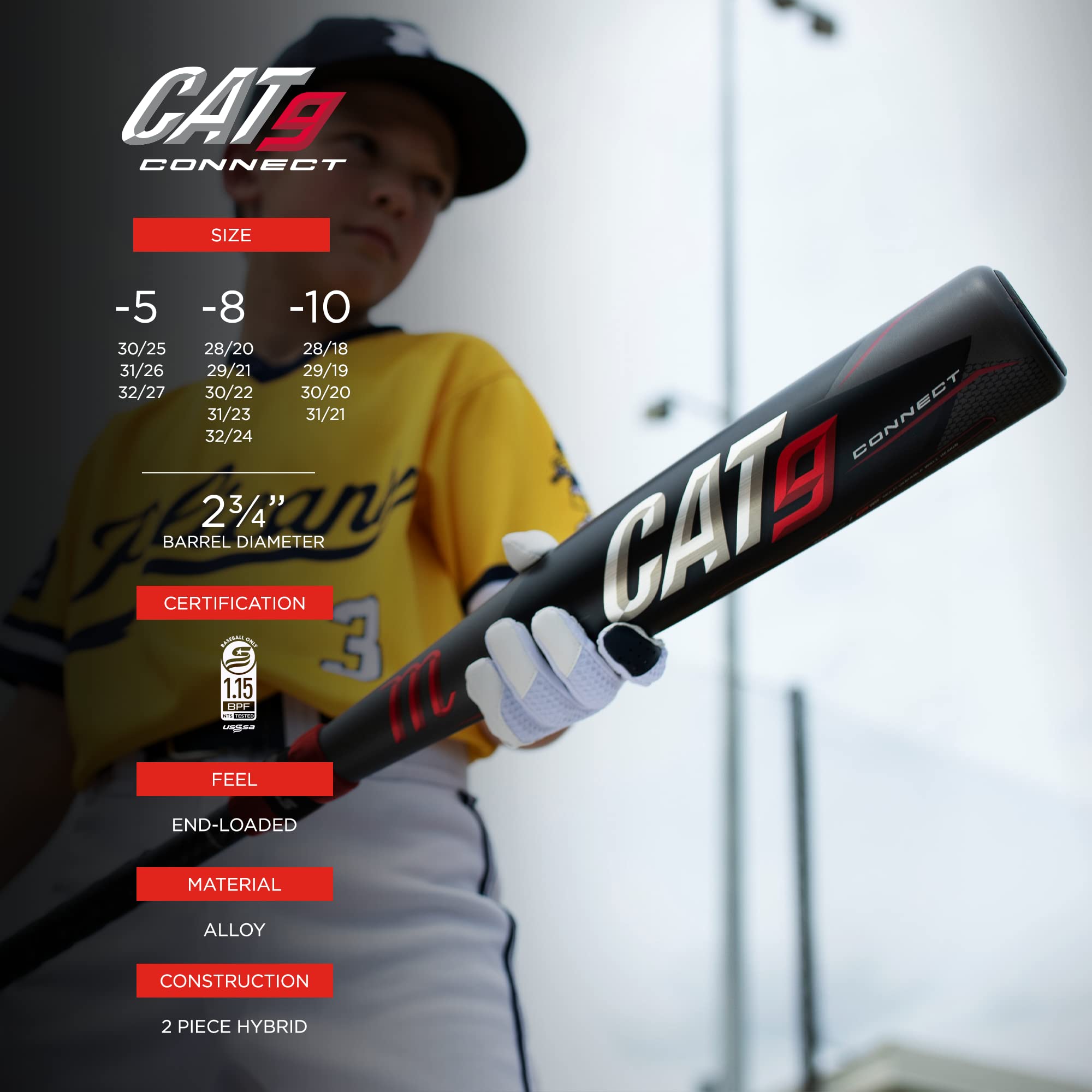 Marucci CAT9 CONNECT -10 USSSA Senior League Baseball Bat, 2 3/4" Barrel, 30"/ 20 oz