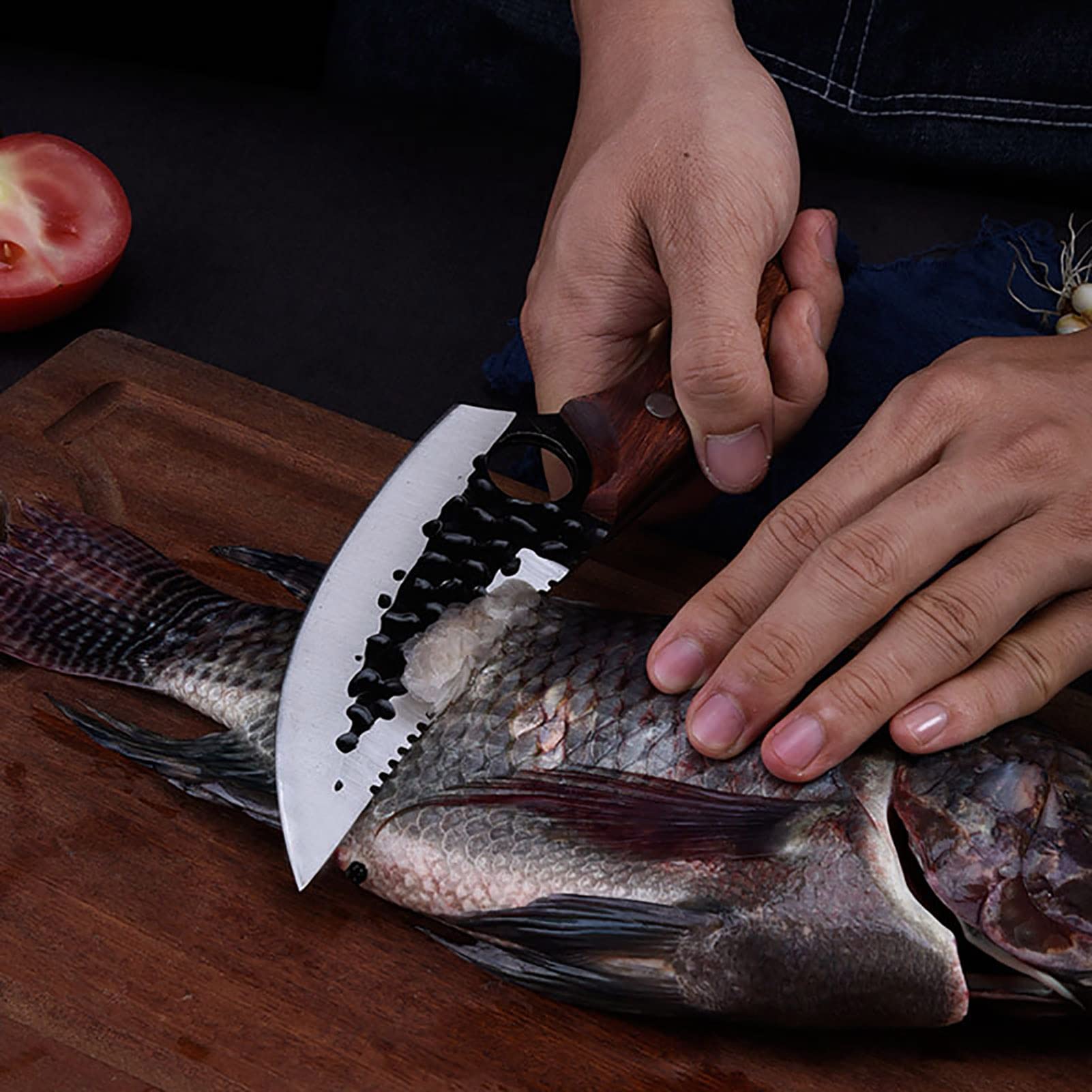 Locuetyn fish scaling knife for chef,Full-tong boning knife with leather sheath (Fillet Knife)