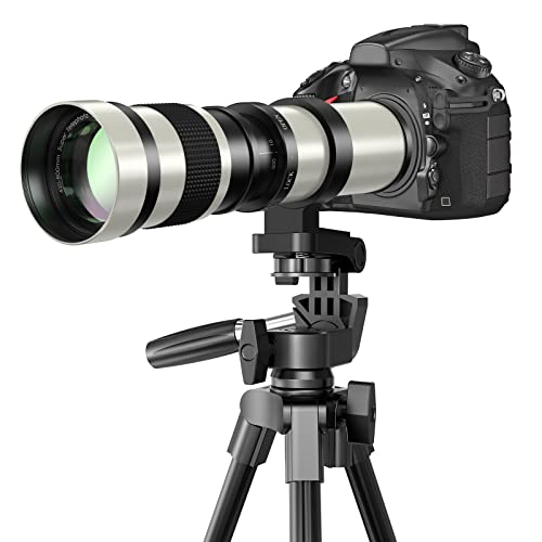 Lightdow 420-800mm f/8.3 Manual Zoom Super Telephoto Lens + T Mount Ring for Nikon D3500 D5600 D7500 D500 D600 D700 D750 D800 D850 D3200 D3400 D5100 D5200 D5300 D7000 D7200 Camera (White Version)
