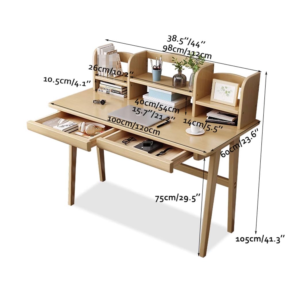 JITEM Computer Desk W/Bookshelf Wooden Home Office Writing Desk Modern Makeup Vanity Desk Workstation Laptop Table for Bedroom