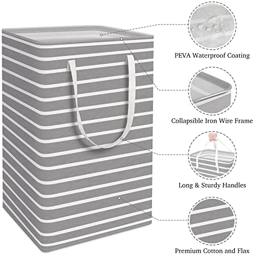 StorMiracle 2 Pack Laundry Basket, 75L Freestanding Laundry Hamper, Foldable & Waterproof Clothes Hamper Laundry Bin with Reinforced Handles for Laundry Room, Bedroom, Living Room, Grey