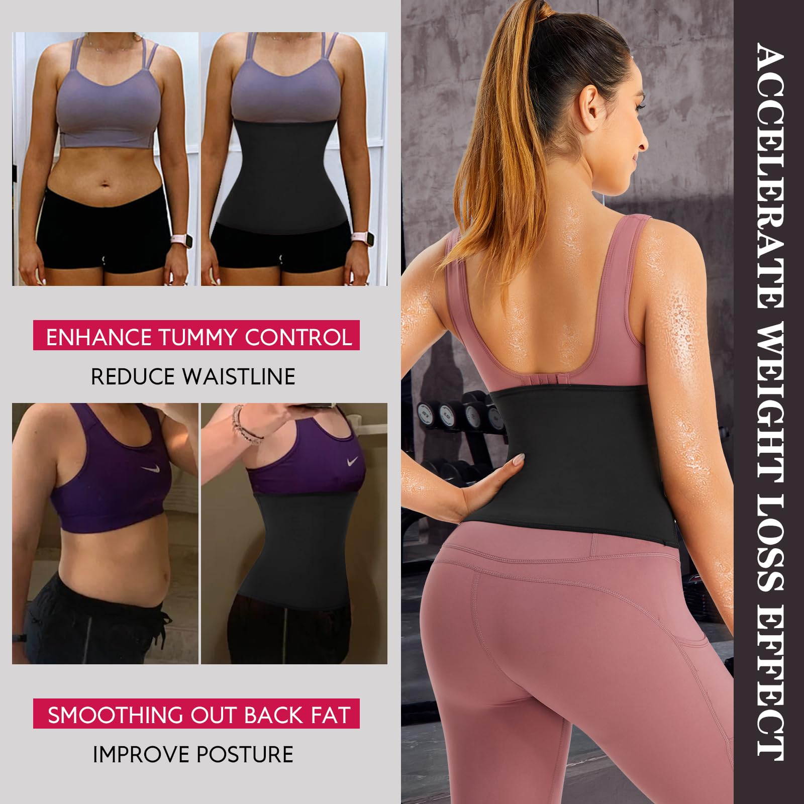 LODAY Waist Trimmer for Women Weight Loss,Tummy Trainer Sweat Workout Shaper,Neoprene-Free Slimming Sauna Wrap (Black, 2XL)